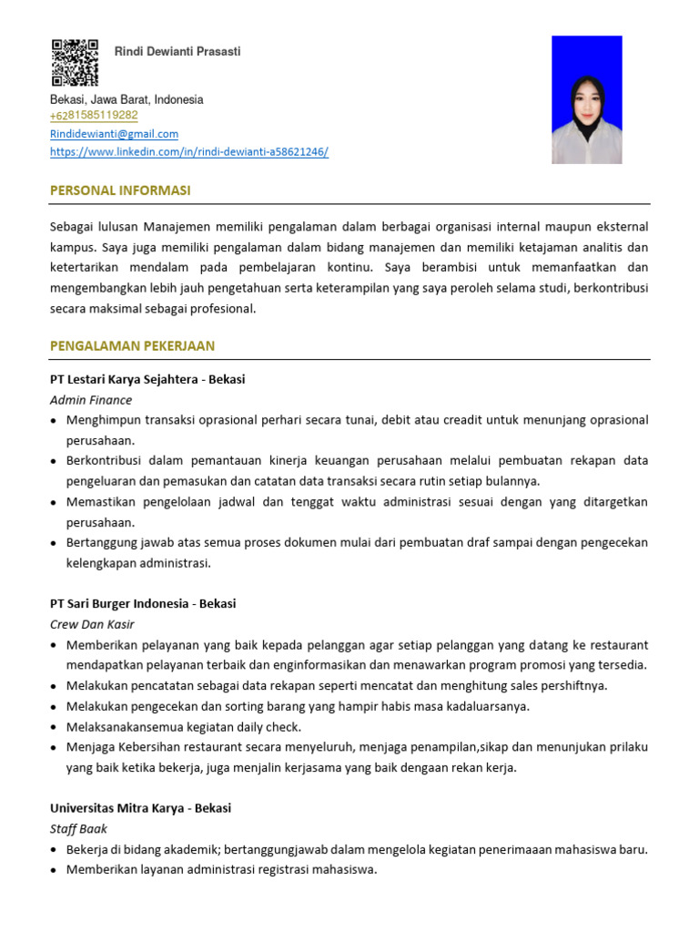 Contoh CV | PDF | Karier & Perkembangan