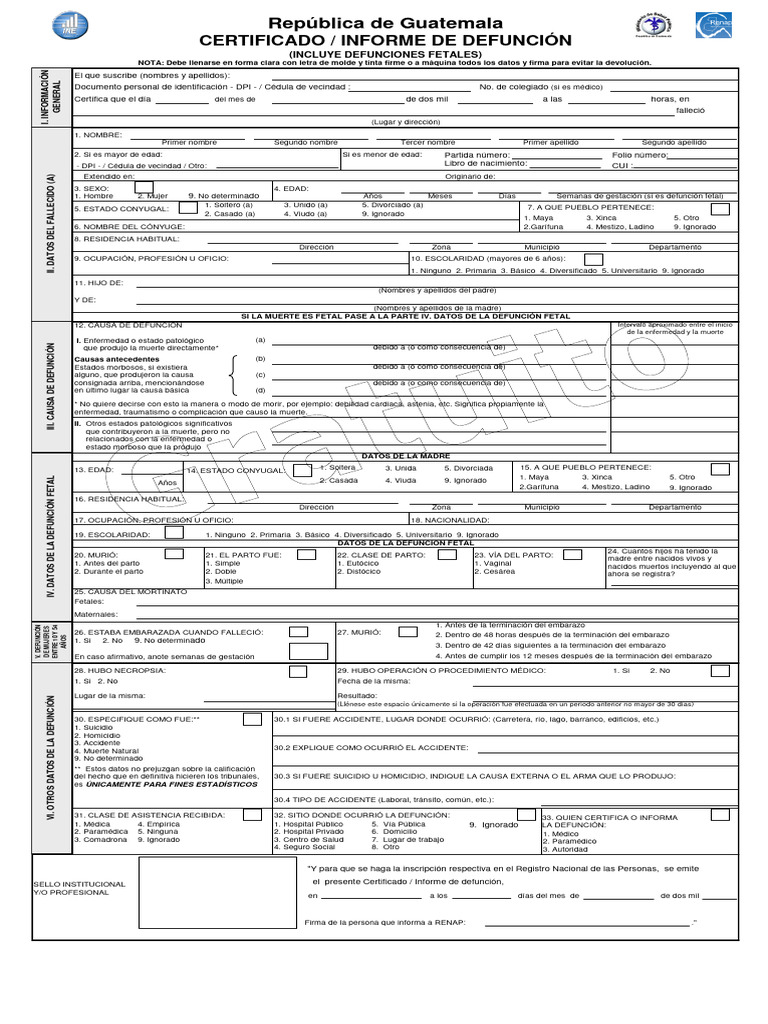 Certificado de Defunción y Fetal | PDF | Documento de identidad | Parto
