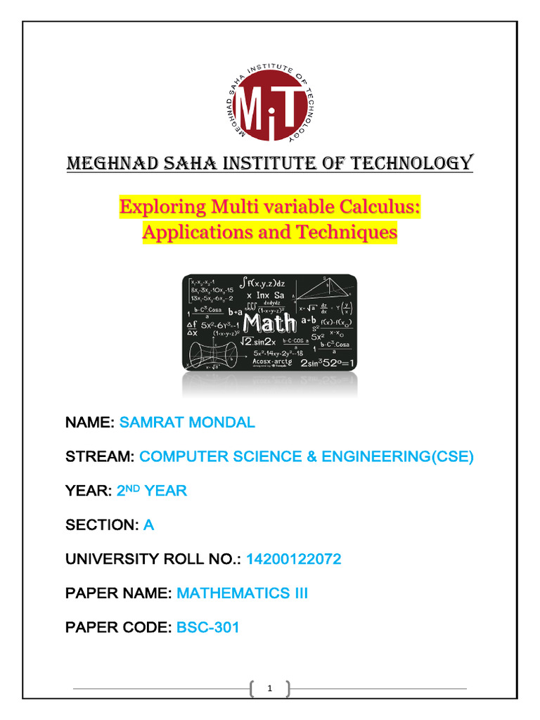 Samrat Mondal Cse A | PDF | Multivariable Calculus | Mathematical ...