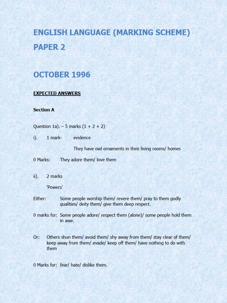 English Exam Marking Guide | PDF | Language Arts & Discipline