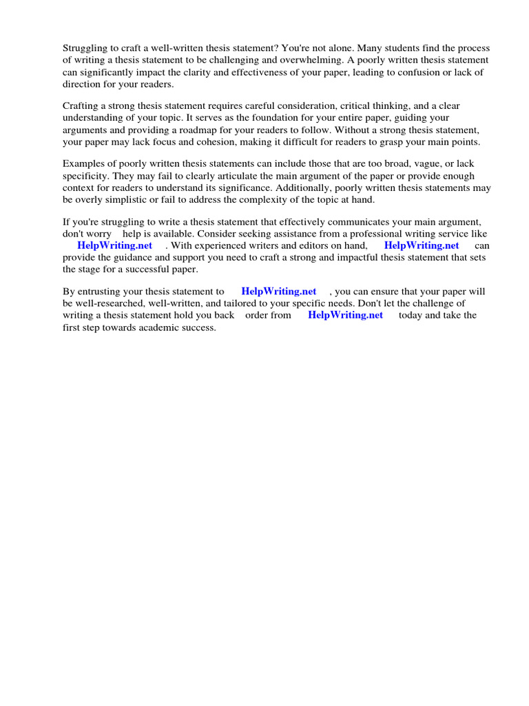 Examples of Poorly Written Thesis Statements | PDF | Essays | Thesis