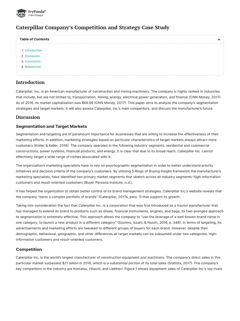 Caterpillar Company's Competition and Strategy - 924 Words - Case Study ...