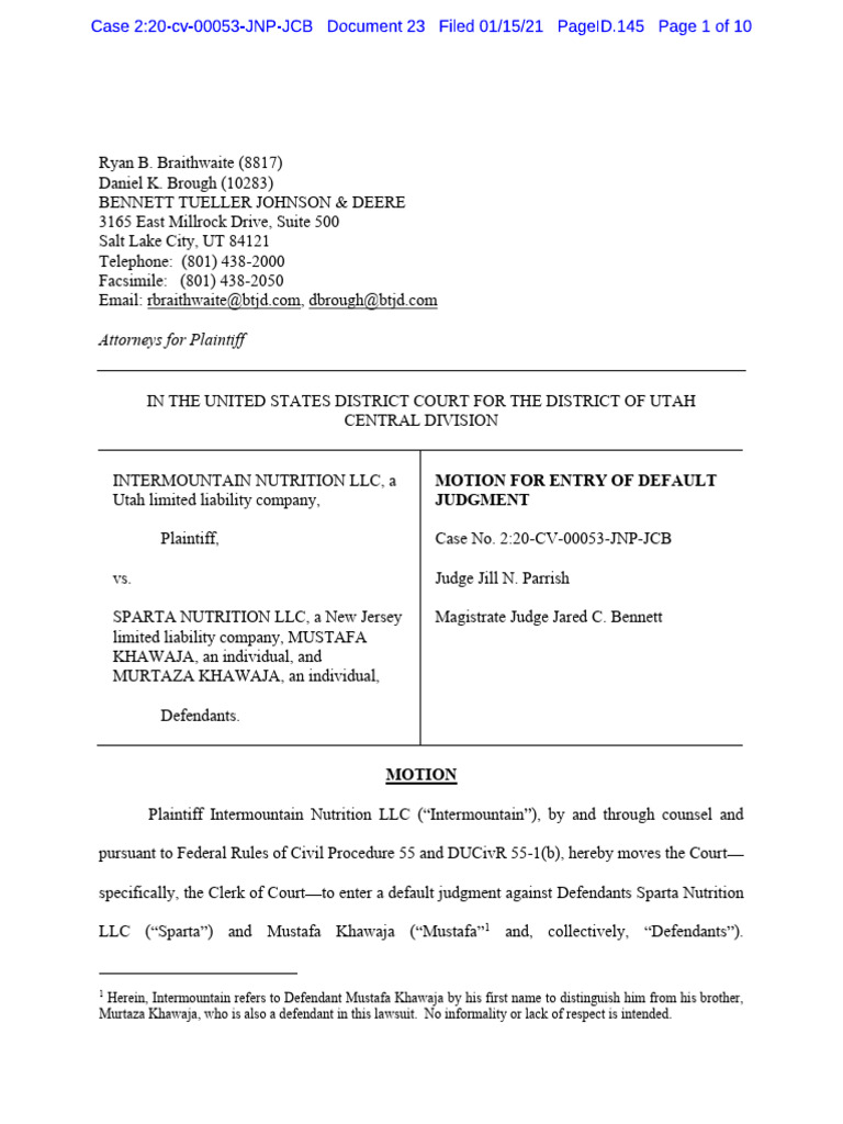 Intermountain Vs Murtaza Khawaja | PDF | Default Judgment | Legal Concepts
