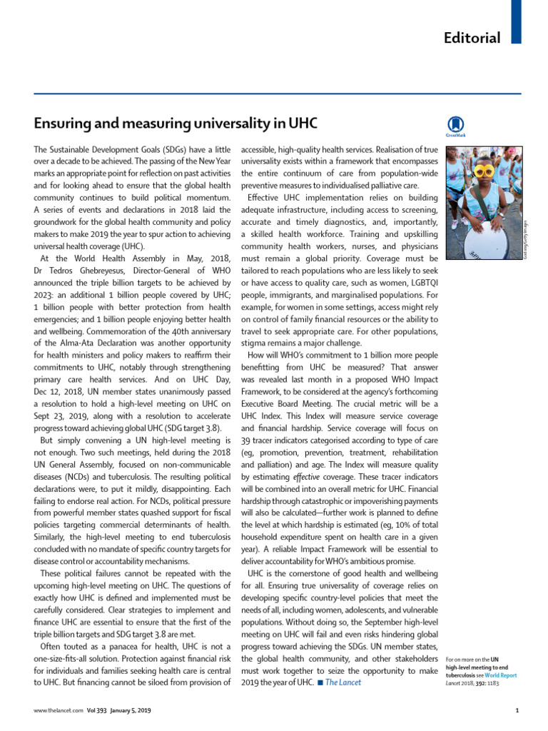 Ensuring and Measuring Universality in UHC - Lancet | Download Free PDF ...