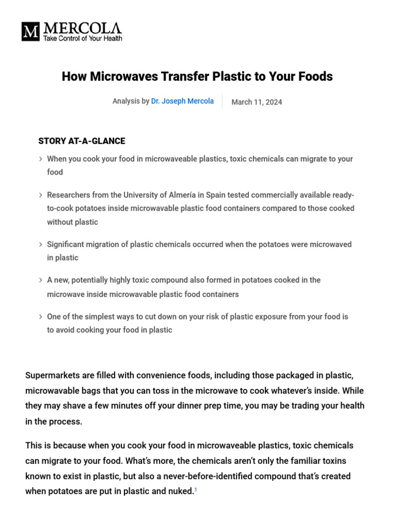 How Microwaves Transfer Plastic To Your Foods PDF | PDF | Plastic | Potato