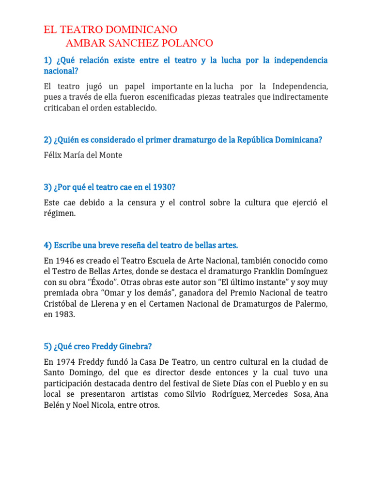 El Teatro Dominicano | PDF | República Dominicana | Teatro