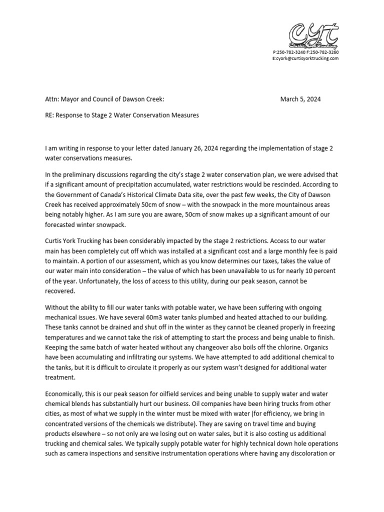 Curtis York Letter | PDF | Water | Snow