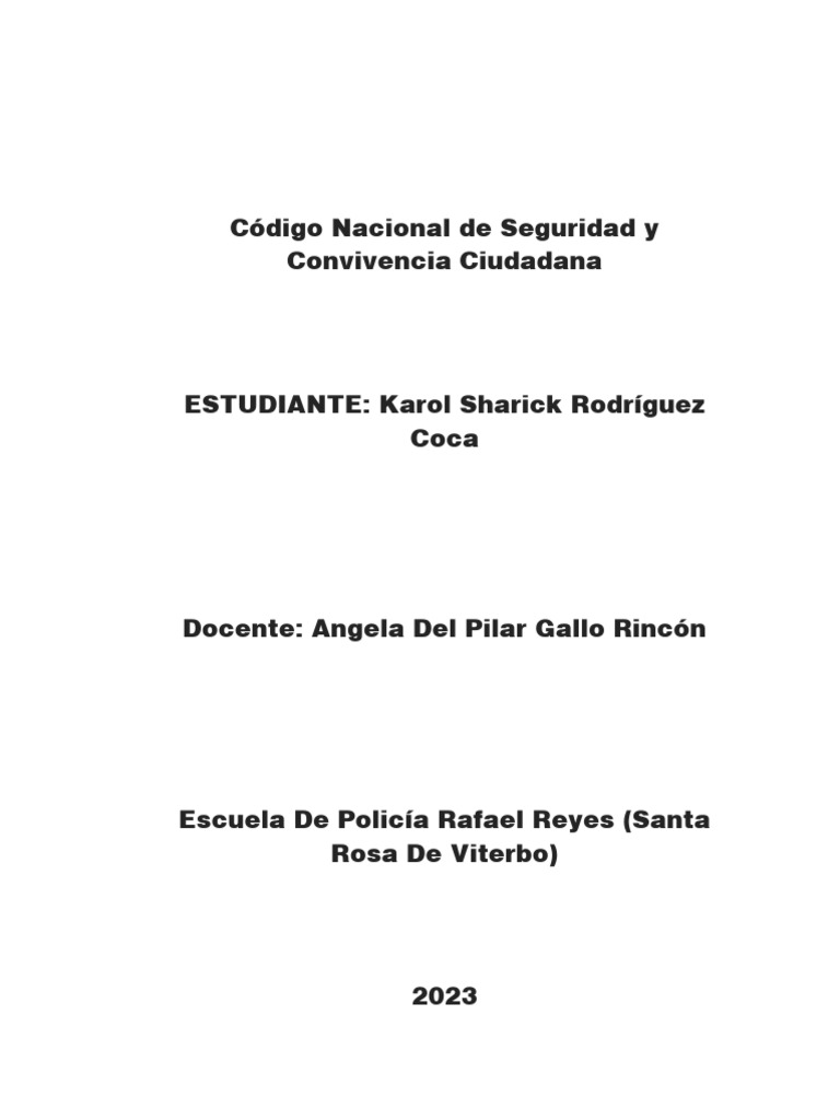 Código Nacional De Seguridad Y Convivencia Ciudadana Trabajo 100
