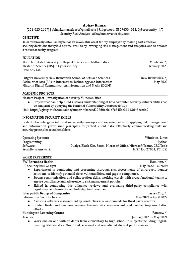 abhay kumar resume 2024 | PDF | Computer Security | Security