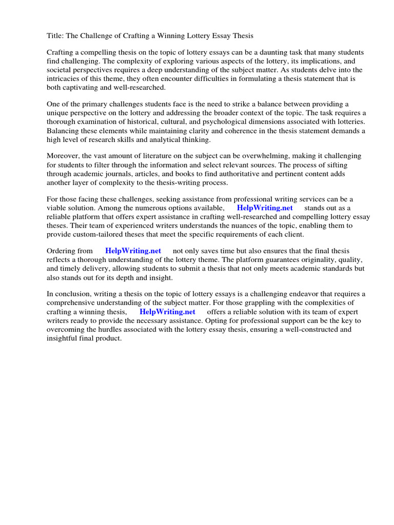Lottery Essay Thesis Pdf 6042
