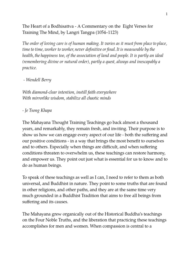 Commentary on Eight Verses of Mind Training | PDF | Mahayana | Humility