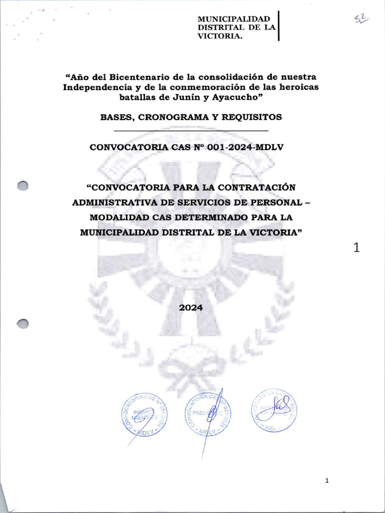 Convocatoria Cas N 001 2024 MDLV Compressed 1 | PDF