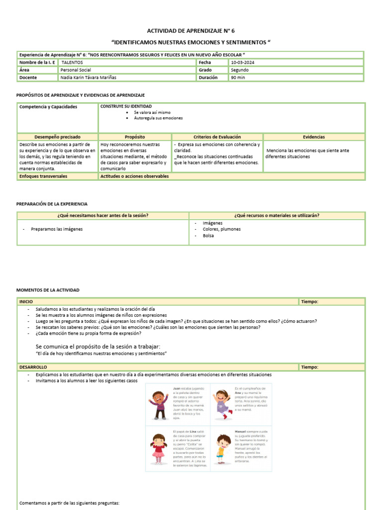 ACTIVIDAD DE APRENDIZAJE Emociones | PDF | Las emociones | Aprendizaje