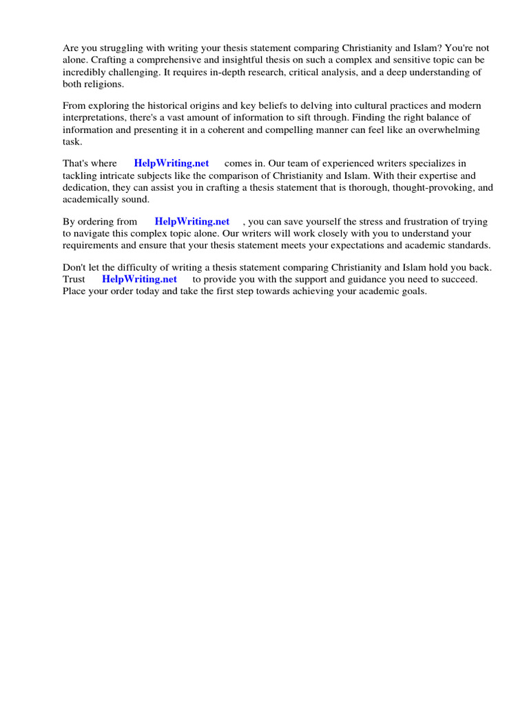 Thesis Statement Comparing Christianity and Islam | PDF | Monotheism | God