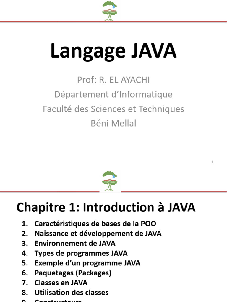 Chapitre1 Cours de JAVA | PDF