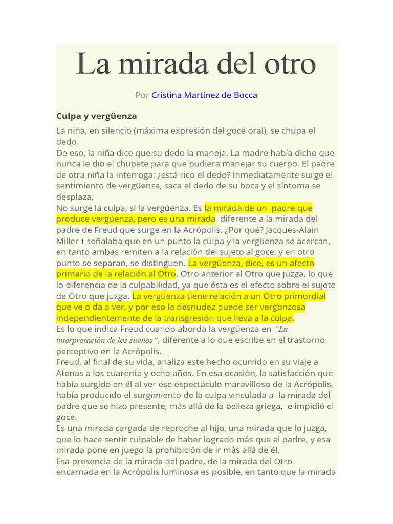 Bocca C La Mirada Del Otro Pdf Jacques Lacan Culpa Emoción