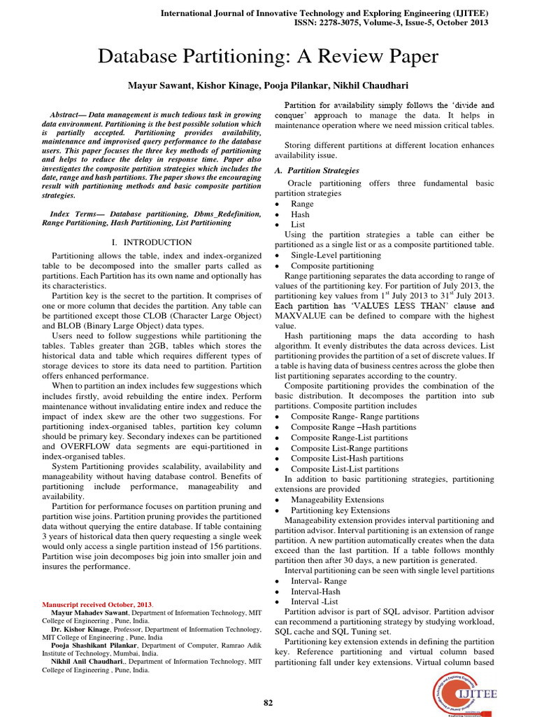 Database Partitioning A Review Paper | PDF | Database Index | Data Warehouse