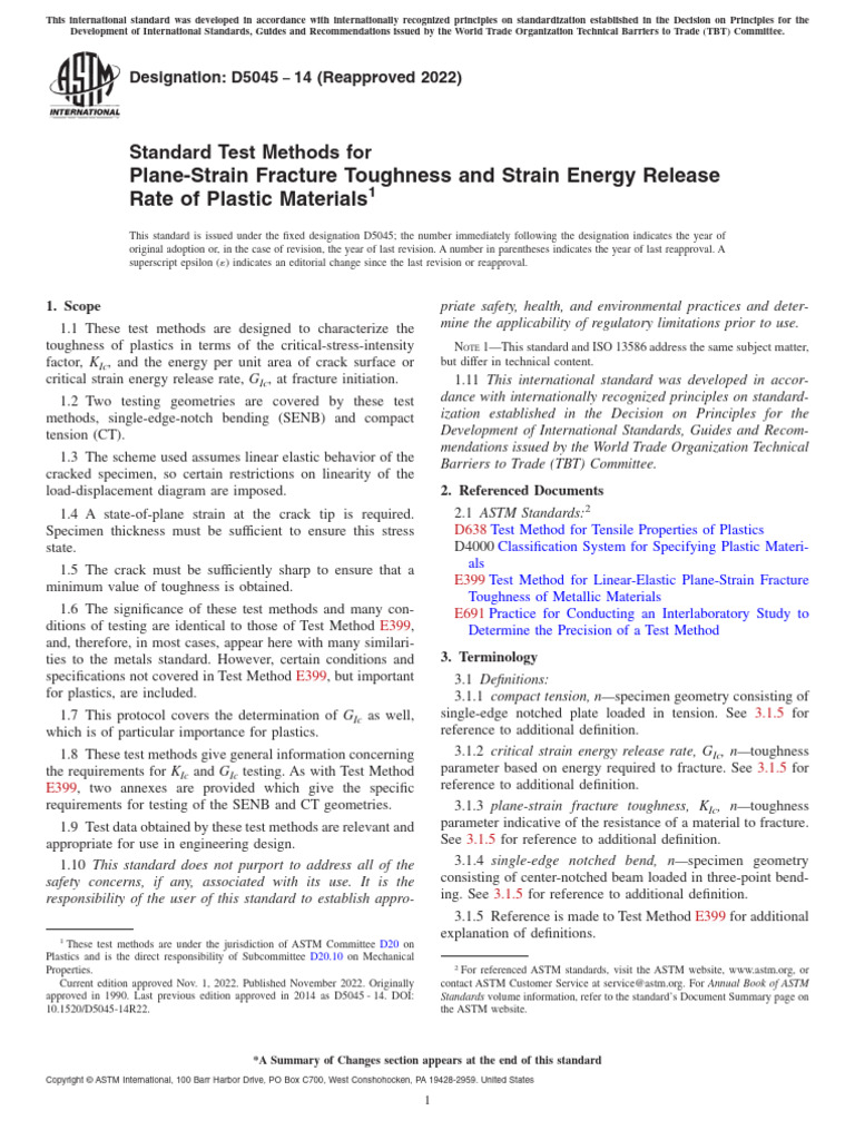 Standard Test Methods For Plane-Strain Fracture Toughness and Strain ...