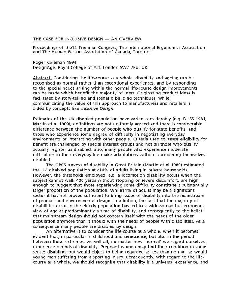 The Case For Inclusive Design Pdf Disability Usability