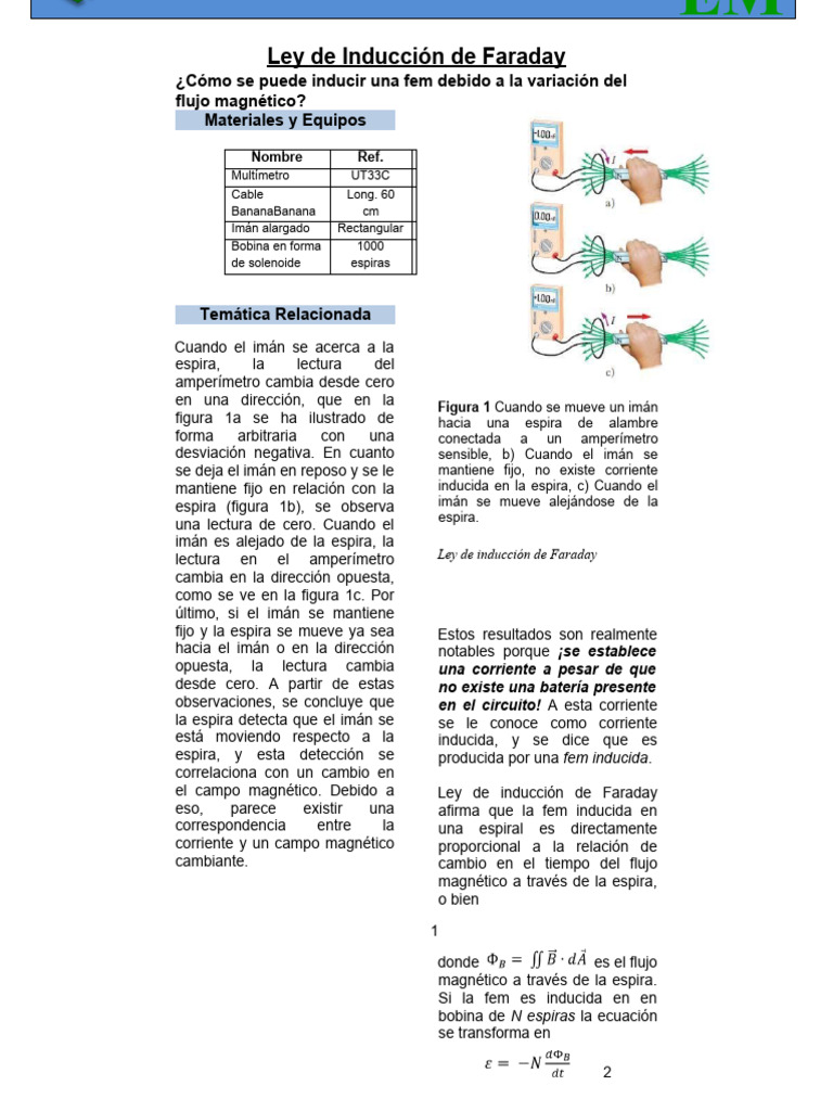 Ley De Inducción De Faraday Pdf Inducción Electromagnética Campo