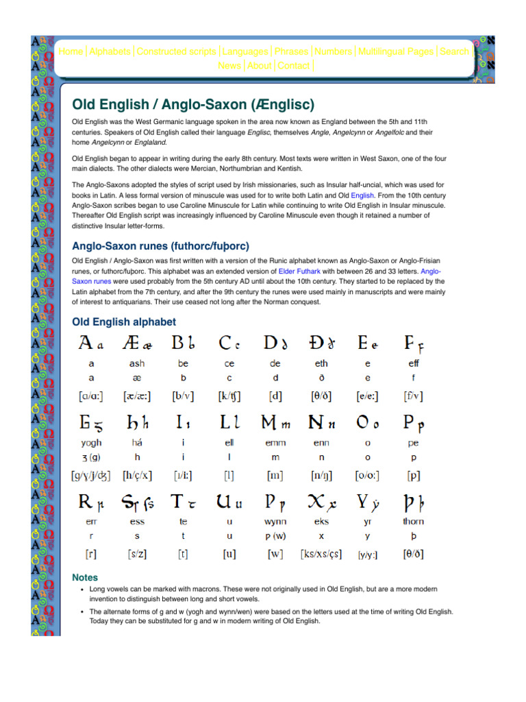 Old English - Anglo-Saxon | PDF | Runes | Latin Alphabet