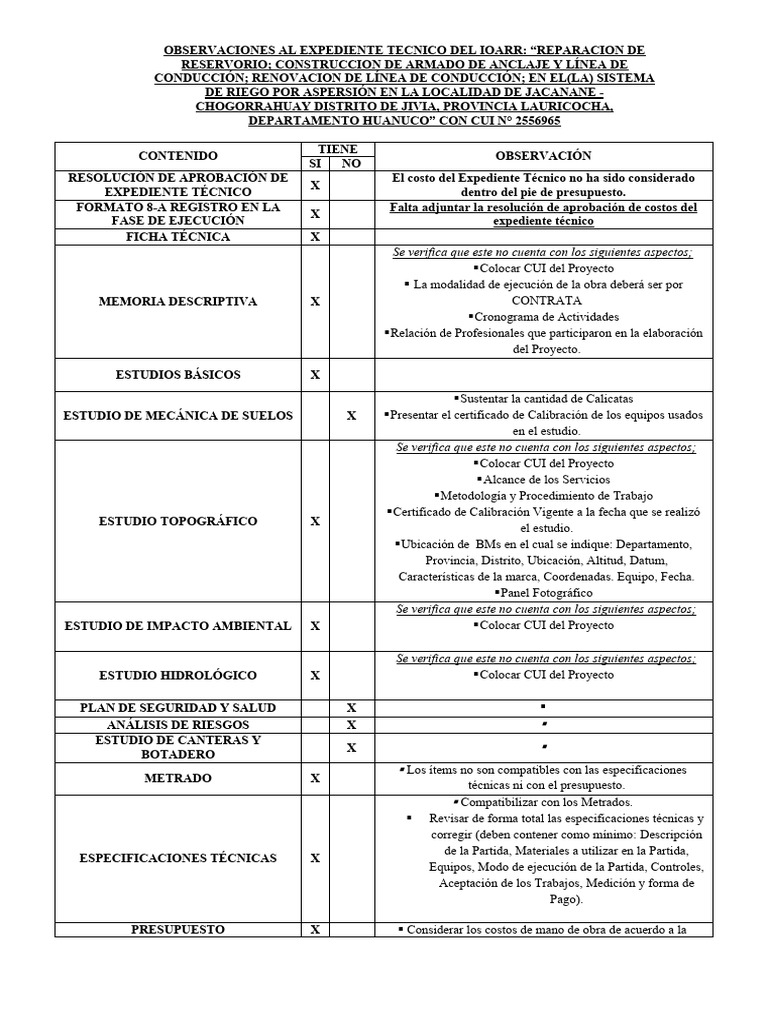 Observaciones al Expediente Técnico IOARR | PDF | Presupuesto | Seguridad y salud ocupacional