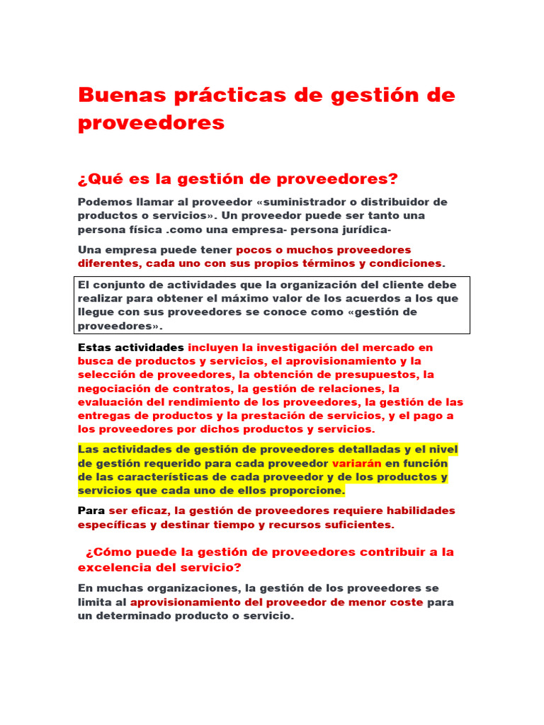 Buenas Prácticas en La Gestión de Proveedores | Descargar gratis PDF | Calidad (comercial ...