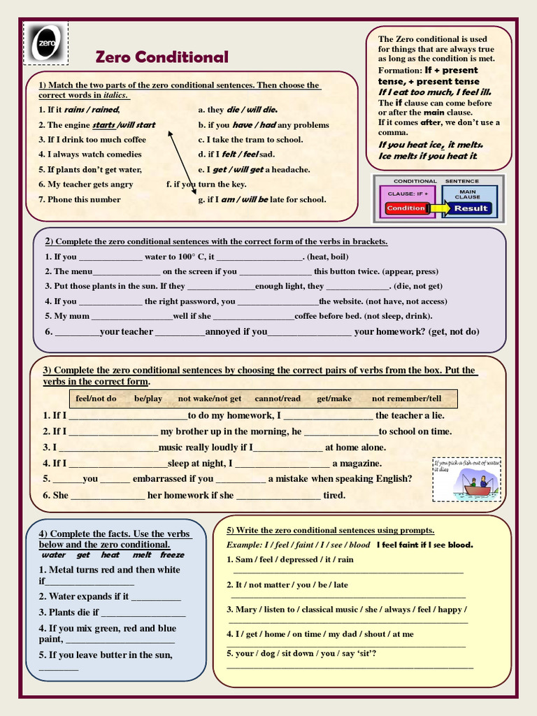 Zero Conditional Exercises Grammar Drills Grammar Guides Tests - 88319 ...