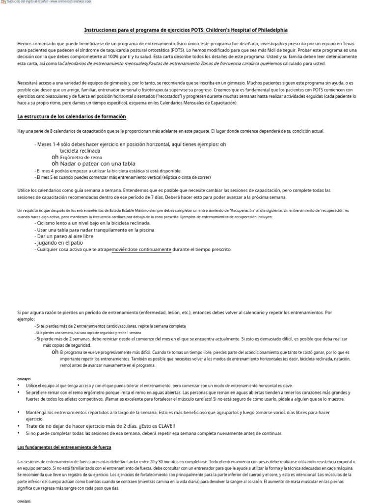 CHOP Modified Dallas POTS Exercise Program - En.es | PDF ...