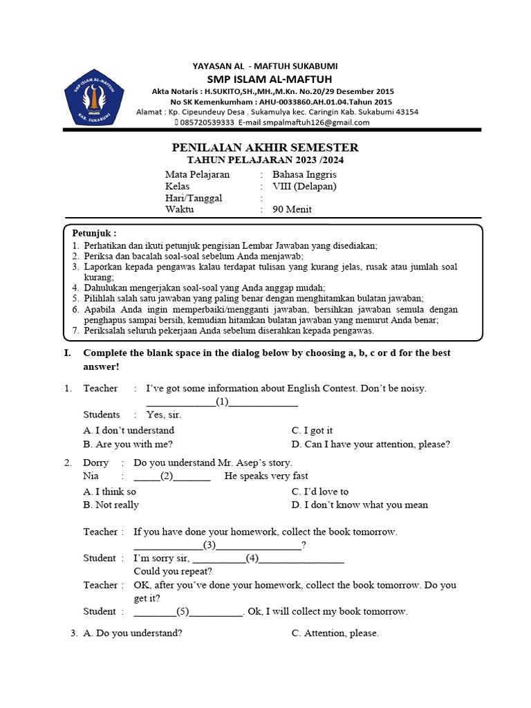 Soal PAS B.Ing Kelas 8 K13 | PDF | Food Industry