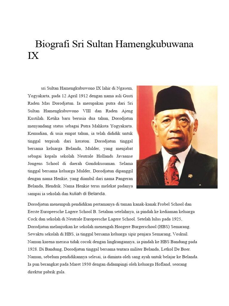 Biografi Sri Sultan Hamengkubuwana IX | PDF