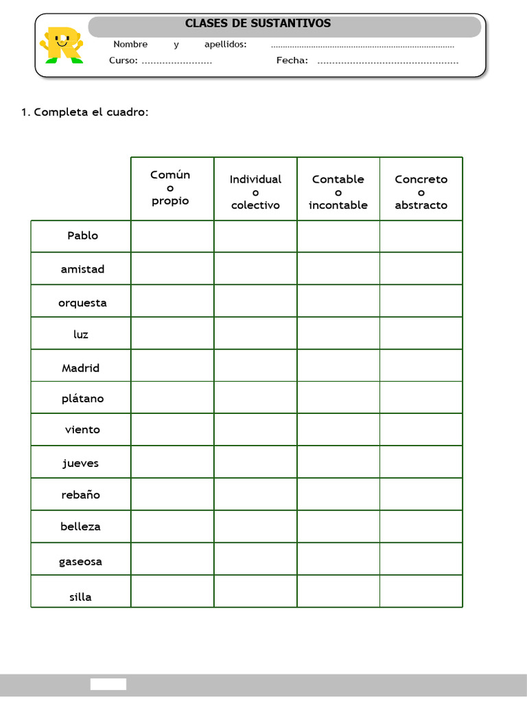 Clases-De-Sustantivos TALLER WORD | PDF