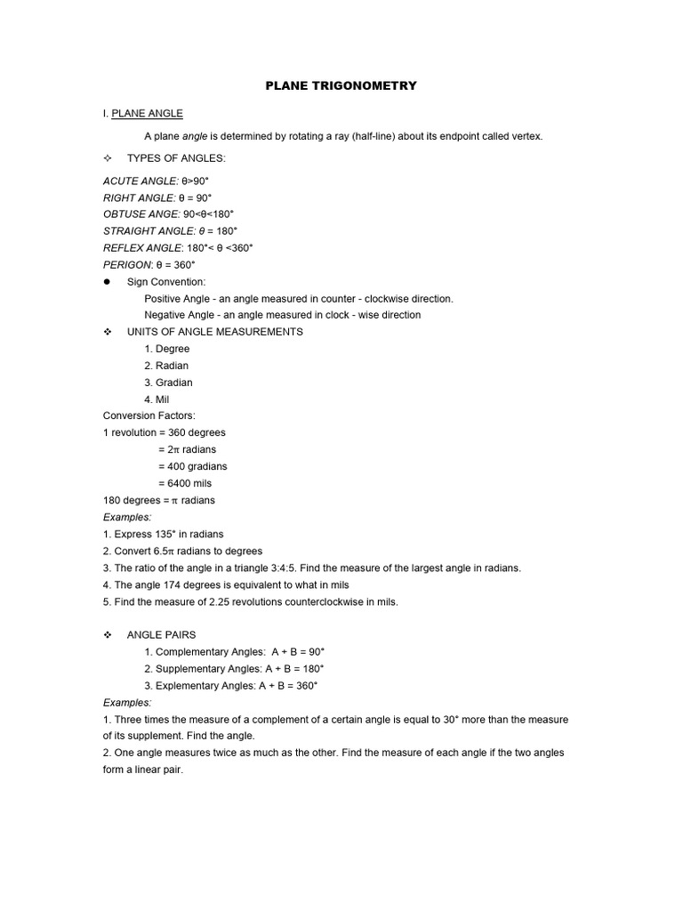 Plane Trigo | PDF | Angle | Geometric Shapes
