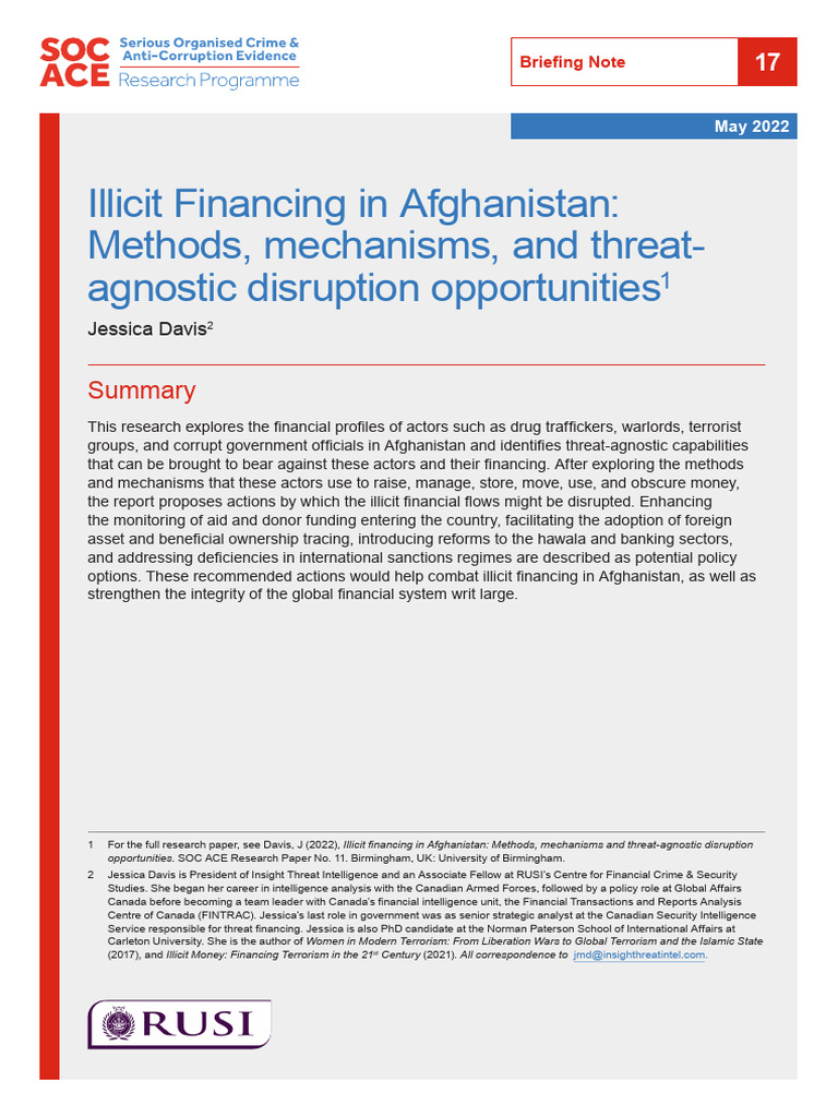 Illicit Financing in Afghanistan Briefing | PDF | Terrorism Financing ...