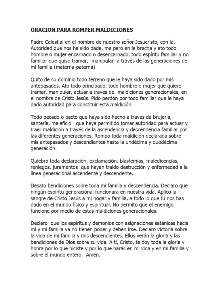 ORACION PARA ROMPER MALDICIONES | PDF