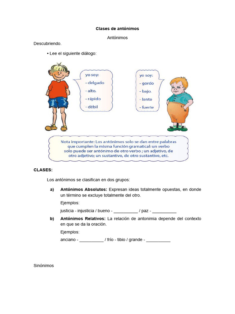 Clases de Sinonimos y Antonimos | PDF