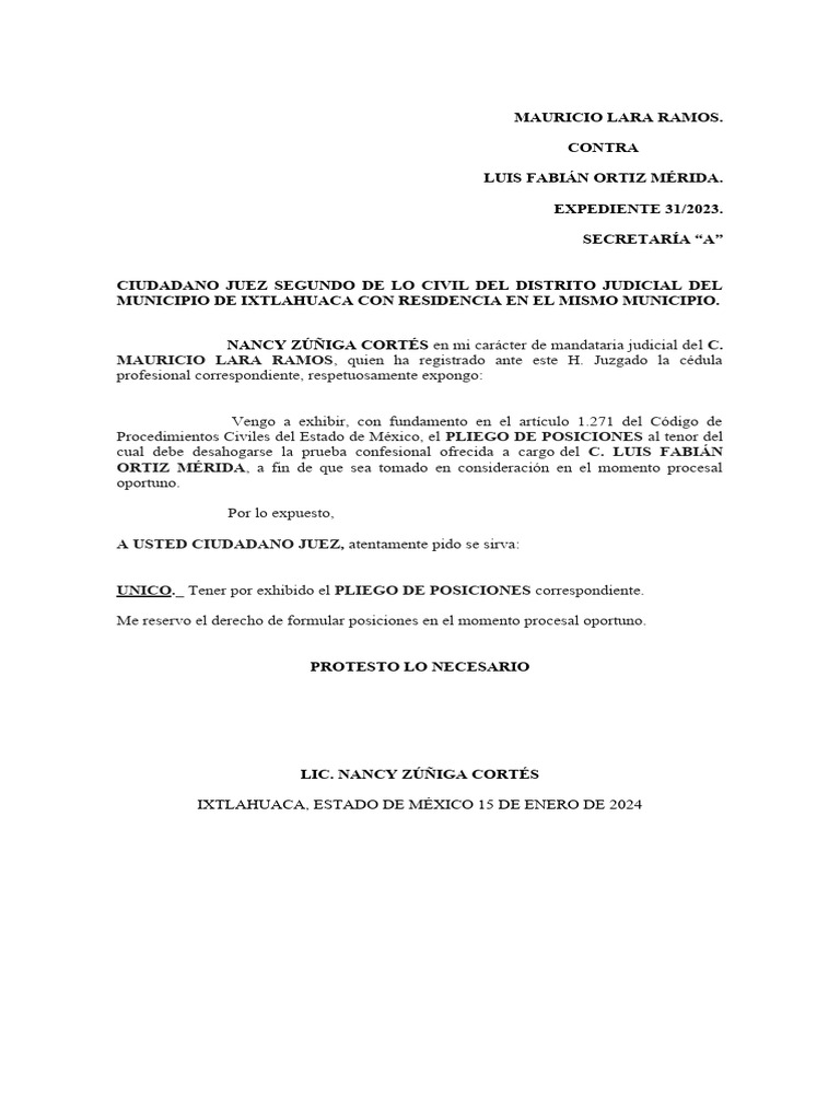 Pliego de posiciones (Prueba Confesional) | PDF | Justicia | Crimen y ... Pliego de posiciones (Prueba Confesional) | PDF | Justicia | Crimen y ...