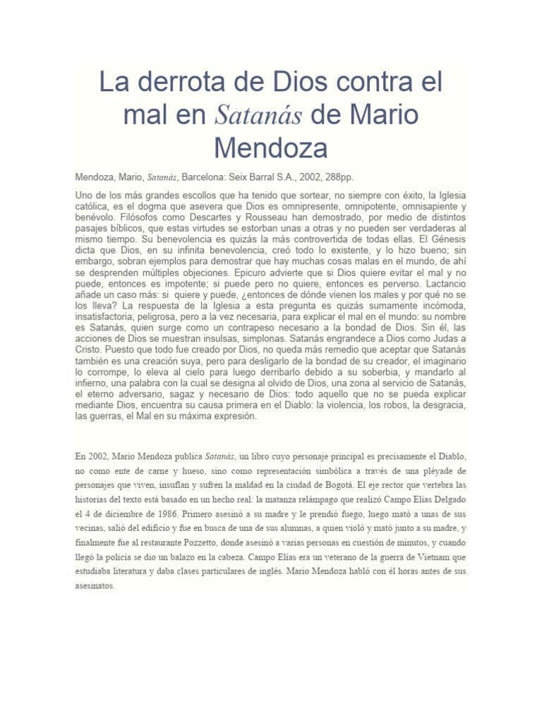La dualidad del mal en "Satanás" | PDF | Satán | Mal