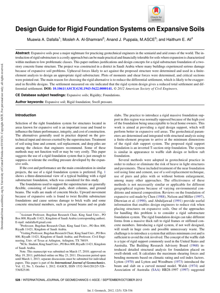 Dafalla Et Al 2011 Design Guide For Rigid Foundation Systems On Expansive Soils | PDF ...