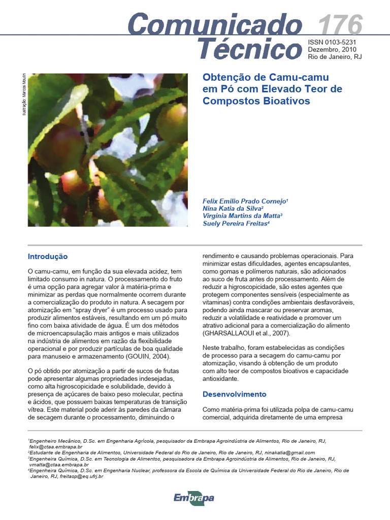 CT 176 - Obtenção de Camu-Camu em Pó Com Elevado Teor de Compostos ...