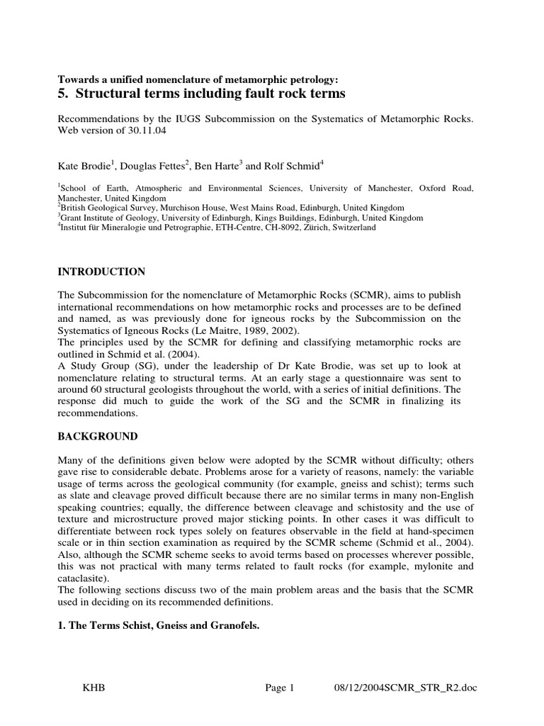 SCMR Struc2 Structuraltermsincludingfaultrockterms | PDF | Rock (Geology) | Geology