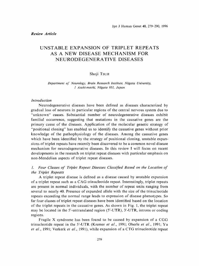 Unstable Expansion of Triplet Repeats As A New Disease Mechanism For ...