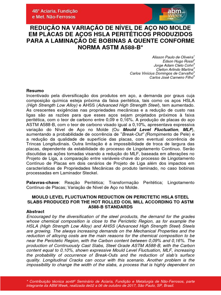 MOULD LEVEL FLUCTUATION REDUCTION ON PERICTETIC HSLA STEEL SLABS ...