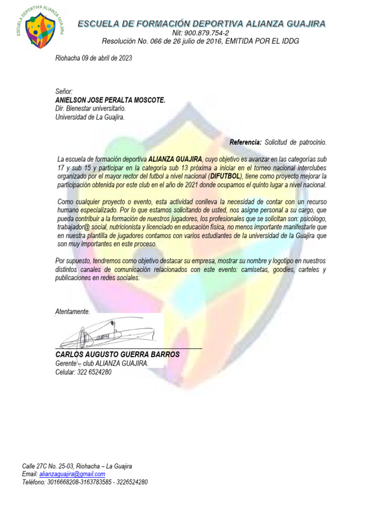 Carta de patrocinio | PDF