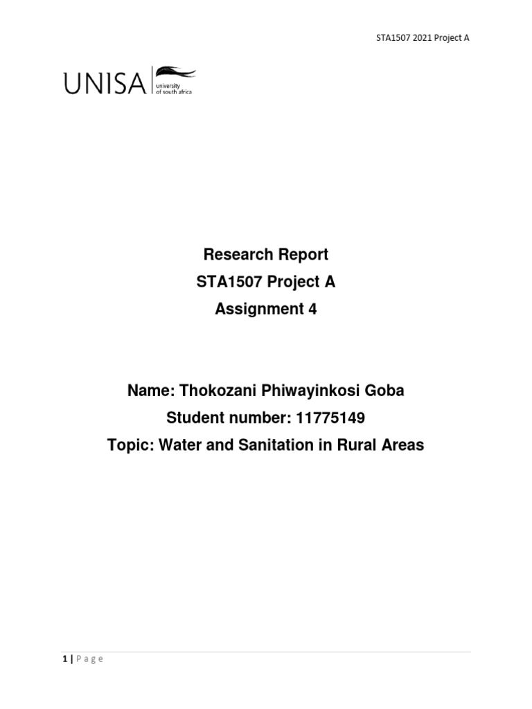 STA1507 Project A - Research Proposal Final | PDF | Wash | Sanitation