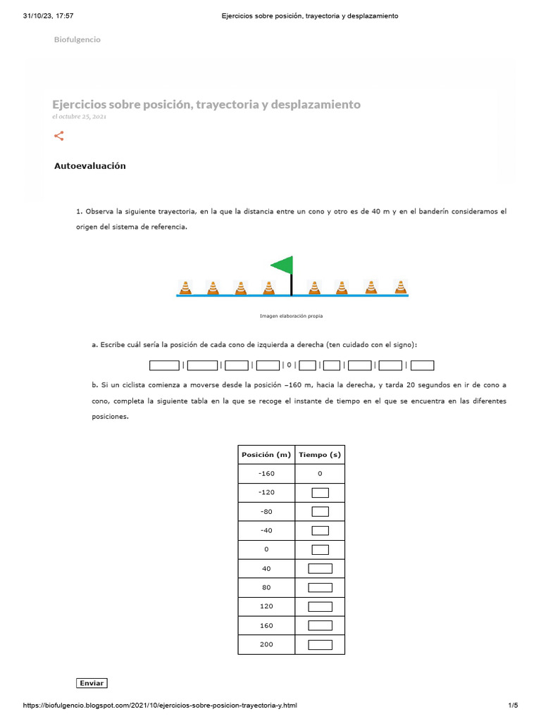 Ejercicios Sobre Posición, Trayectoria y Desplazamiento | PDF
