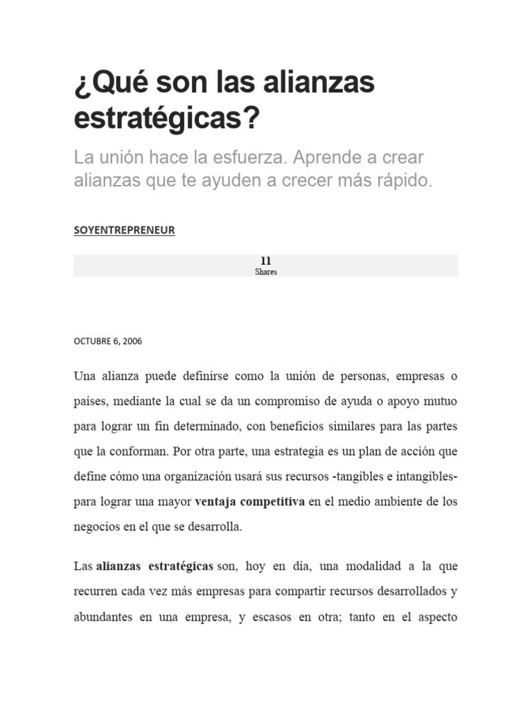 Qué Son Las Alianzas Estratégicas | PDF | Business | Mercado (economía) Qué Son Las Alianzas Estratégicas | PDF | Business | Mercado (economía)