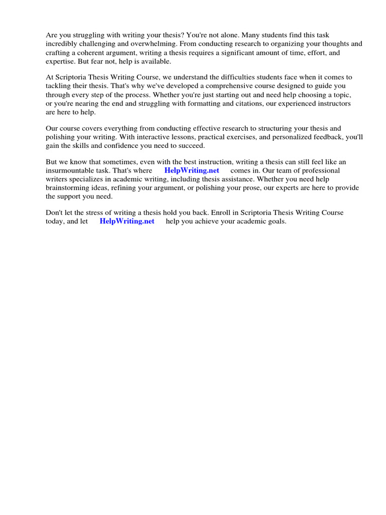 Scriptoria Thesis Writing Course | PDF | Thesis | Procedural Knowledge