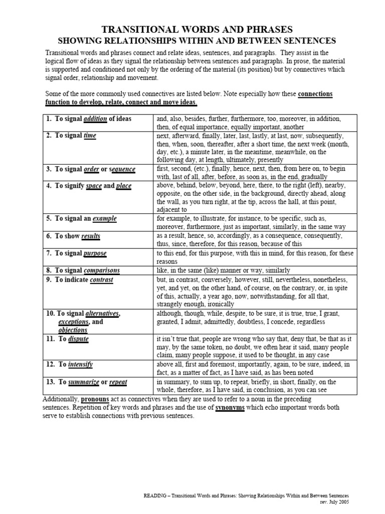 Transitional Words Taller Unidad 8 | PDF | Phrase | Sentence (Linguistics)