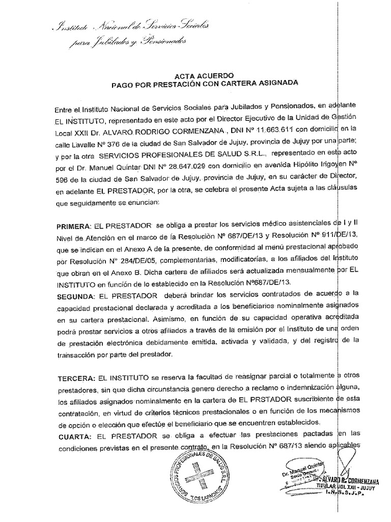 Acta Acuerdo Serv Prof de La Salud Con Pami | PDF